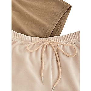 MakeMeChic Women's 3pack Elastic Waist Knot Front Lounge Track Shorts Brown Apricot Rust Brown XL