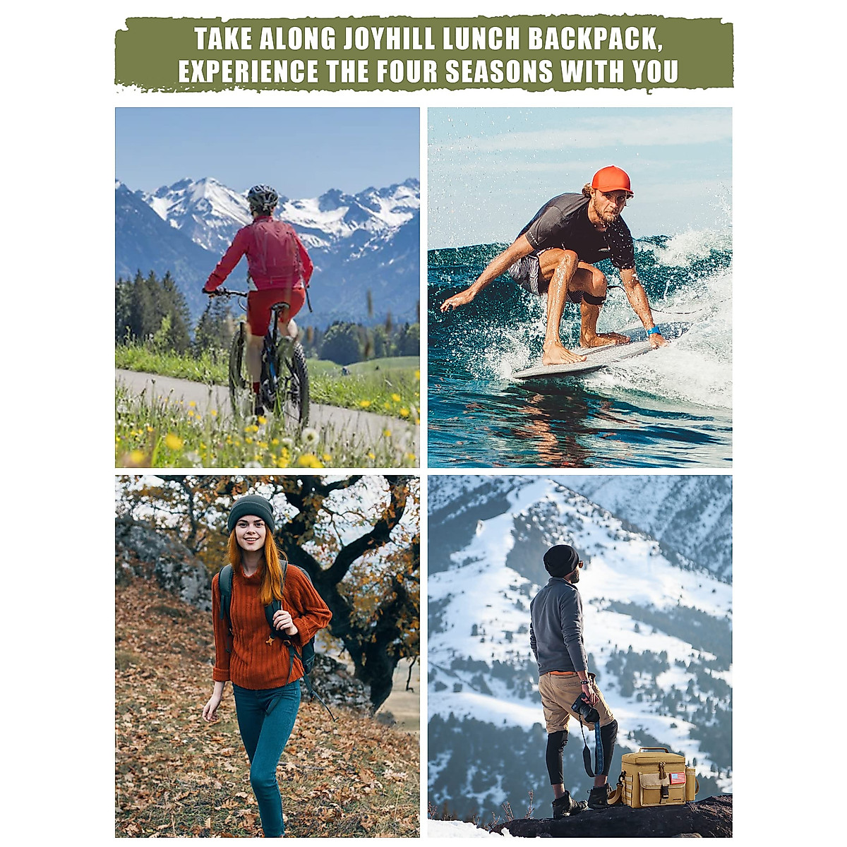 JOYHILL Tactical Lunch Box for Men, Insulated Lunch Bag with Detachable Bottle Pouch Holder, Large Durable Thermal Cooler Bag for Adult, Modern Leakproof Bag for Adult Work, Camping, Picnic, Black