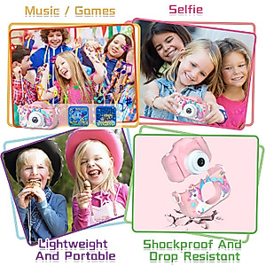 Anesky Kids Camera, Toy Camera for Kids Aged 3 4 5 6 7 8 9 10 11 12, 1080P HD Toddler Digital Video Camera, Children's Camera for Boys and Girls, Perfect Christmas & Birthday Gifts, 32GB Card - Pink