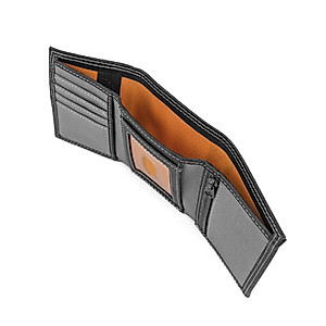 Timberland PRO Men's Canvas Leather RFID Trifold Wallet with Zippered Pockets