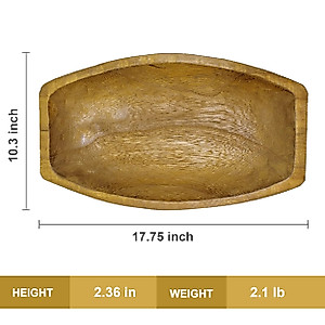 Wood Dough Bowl 17.75", Long Decorative Bowl, Wooden Fruit bowls, Wood Bread Bowl, Wood Bowls for decor, Living Room Accessories, Table Centerpieces For Dining room, Hand Carved Wooden Bowl