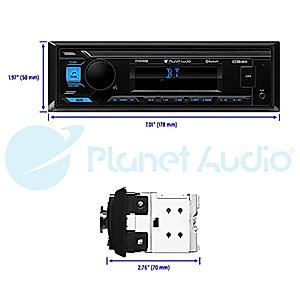 Planet Audio P350MB Car Audio Stereo System - Single Din, Bluetooth Audio and Calling Head Unit, MP3, USB Audio, USB Charging, AUX Input, AM/FM Radio Receiver, No CD Player, Hook Up to Amplifier