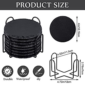 24 Pieces Black Slate Coasters with Holder Round Stone Coasters for Drinks 4 Inch Rustic Handmade Bar Coasters Set with Anti Scratch Bottom for Coffee Table Kitchen Home