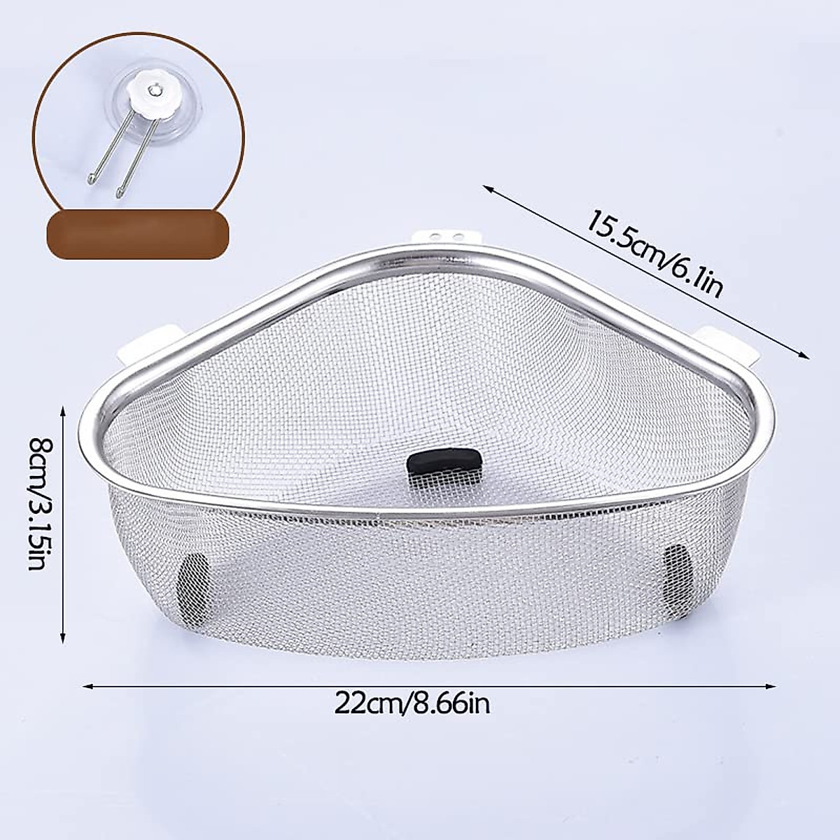 Stainless Steel sink drain basket, Kitchen Food Waste Leftovers Food Catcher Garbage, Corner Kitchen Sink Strainer Basket for Draining Residuum, Drip Drying Sponge (1Pcs)