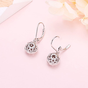 925 Sterling Silver Vintage Infinity Love Good Luck Irish Celtic Knot Lever-Back Drop Ball Earrings Christmas Jewelry for Women