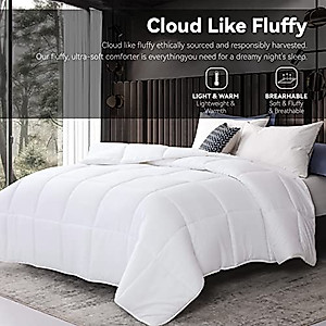 White Down Alternative Comforter Queen Size, Polyester Fill Fluffy All Season Comforter Quilt Duvet Insert, Ultra-Soft Brushed Microfiber Fabric Machine Washable(White,90x90Inches)