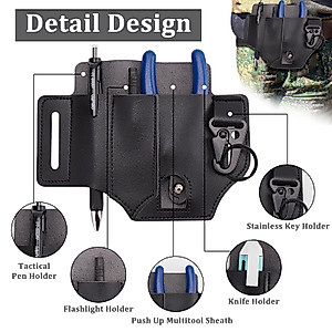 GORGECRAFT Multitool Sheath for Belt EDC Leather Belt Pocket Organizer Holster Flashlight Leatherman Sheath Pen Pouch Holder Keychain Clip Practical Belt for Men Key Fob Clip（Brown