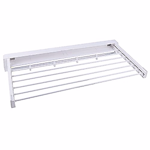 LOYALHEARTDY Collapsible Drying Rack Clothes Drying Rack with 7 Invisible Retractable Drying Rods Wall Mounted Drying Rack for Laundry, Bedroom, Bathroom (White)