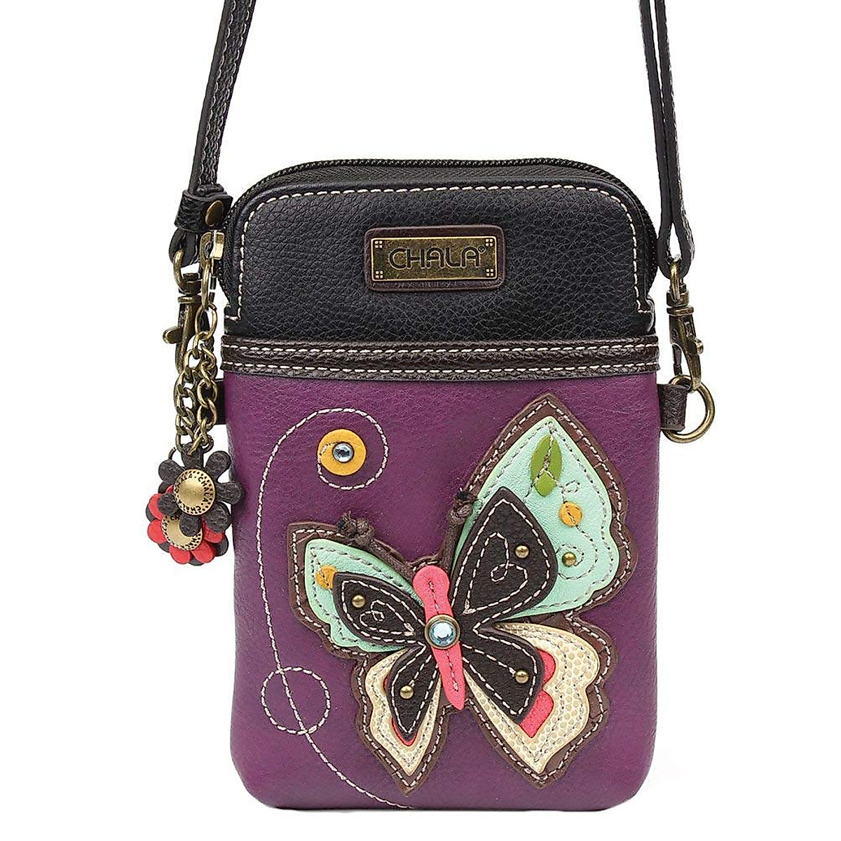 Chala Purple Butterfly Cellphone Crossbody Handbag - Convertible Strap Butterfly Lovers Accessories, 5" x 7.5" x 1"