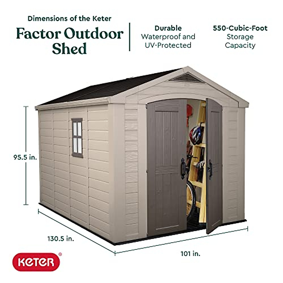 Keter Factor 8 x 11 Resin Large Outdoor Storage Shed, 8x11, Taupe
