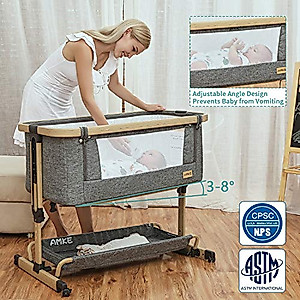 AMKE 3 in 1 Baby Bassinets, Bedside Sleeper for Baby, Baby Crib with Storage Basket for Newborn, Easy Folding Bassinet for Baby and Safe Co-Sleeping,Adjustable Portable Baby Bed,Travel Bag Included