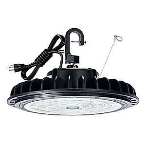 LED UFO High Bay Light, 150W 140LM/W 5000K 1-10V Dimmable,21000LM,IP65 Waterproof,UFO Highbay with 5' cable of US Plug for Commercial Bay Lighting Warehouse Workshop Wet Location, ETL Listed (Black)
