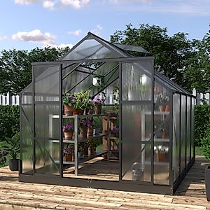 AMERLIFE 8x10x7.5 FT Polycarbonate Greenhouse 2 Sliding Doors 2 Vent Window Walk-in Premium Greenhouse Storage Shed Sunroom Aluminum Large Hot House for Outdoor Garden Backyard Matte Black