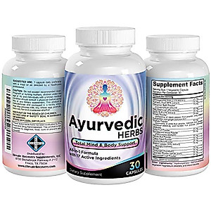 Ayurvedic Herbs (All-in-1) Supplement Formula Pills - Ayurveda Mind, Body & Spirit Herbal Blend Complex with 17 Active Ingredients - Natural Ayurvedic Supplements - Easy to Swallow - 30 Capsules