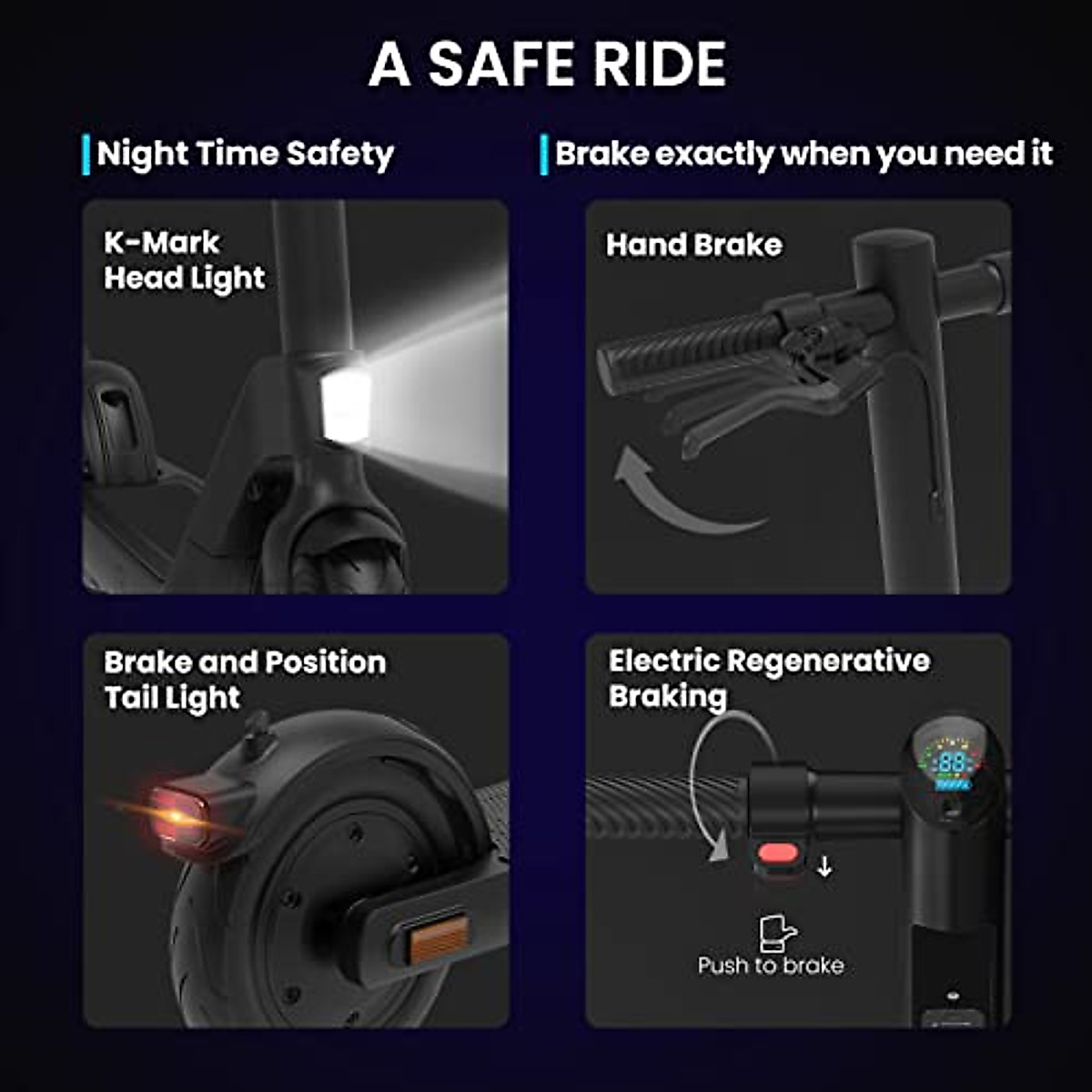 ANYHILL Electric Scooter for Adults, E Scooter with Detachable Battery, 24-28Miles & 19 MPH, 750W Motor Sport Scooter,10'' Pneumatic Tires Commuting Electric Scooter with Regenerative Braking System.