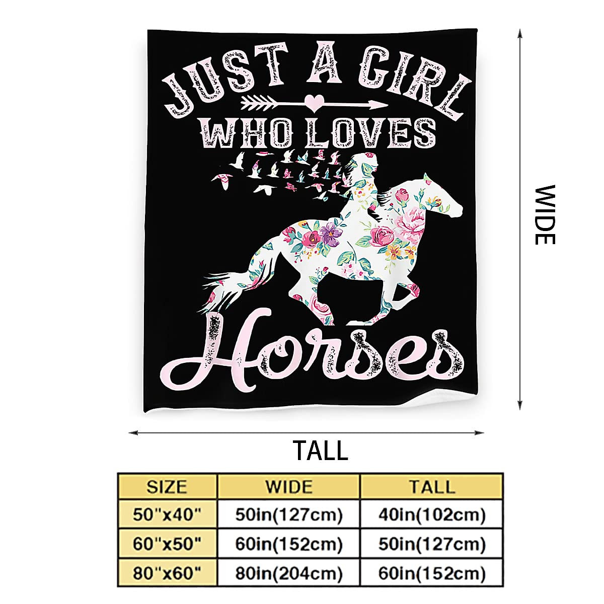 citari Just A Girl Who Loves Horses Blanket Horse Flower Throw Blanket for Girls Super Soft Warm Cozy Fleece Plush Bedding ​Blanket Horse Gifts for Women Kids Adults Couch Sofa 40"x50"