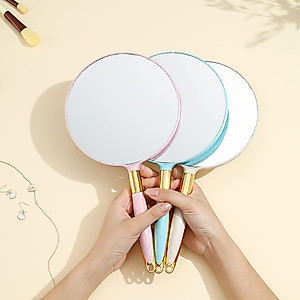 Eaoundm Round Hand Held Mirror for Makeup Hand Mirror (6.9W X 13 L inchs, White)