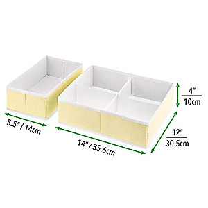 mDesign Soft Fabric Polka Dot Dresser Drawer and Closet Storage Organizer Bin for Child/Kids Room, Nursery, Playroom - Divided 5 Section Tray, Set of 4 - Yellow/White