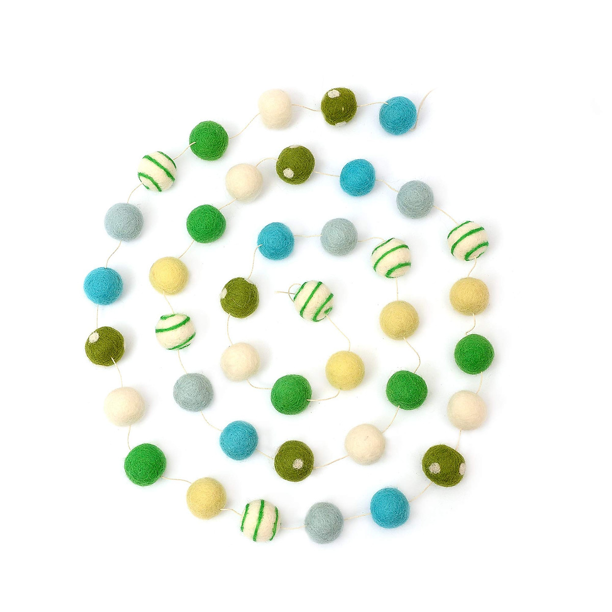 Glaciart One St. Patrick's Day Felt Ball Garland - Pre-Assembled Irish Party Decoration - Pompom Party Decor - 100% Natural Wool Pom Poms with Cotton String - 8 Feet