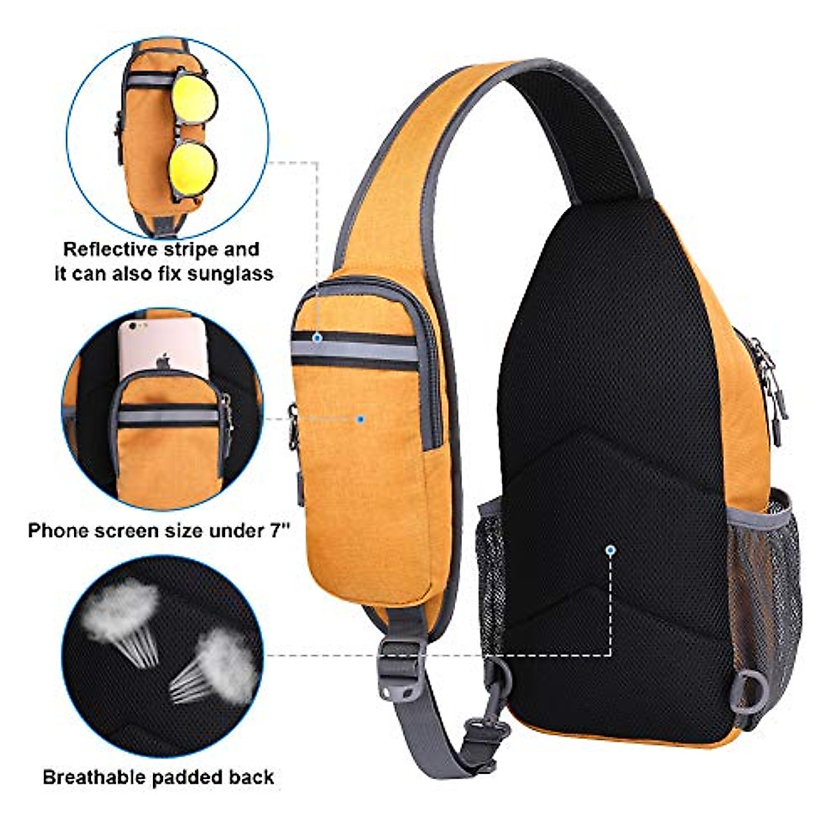 WATERFLY Crossbody Sling Backpack Sling Bag Travel Hiking Chest Bag Daypack