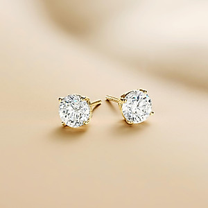 Everyday Elegance Solid 14K Yellow Gold Cubic Zirconia Stud Earrings for Women in Round Cut | Screw Back Earring | 2 CTW CZ | With Gift Box