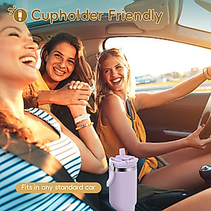 VUSIGN 30 oz Tumbler with Handle and Flip Straw, Stainless Steel Vacuum Insulated Water Bottle Travel Mug Thermal Cup for Home, Office, Car, Outdoors, Sports, Orchid