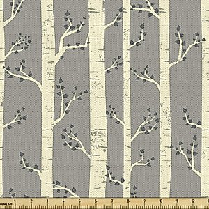 Ambesonne Birch Fabric by The Yard, Tree Branches Vintage Bohemian Contemporary Illustration of Nature, Decorative Fabric for Upholstery and Home Accents, 1 Yard, Dark Taupe