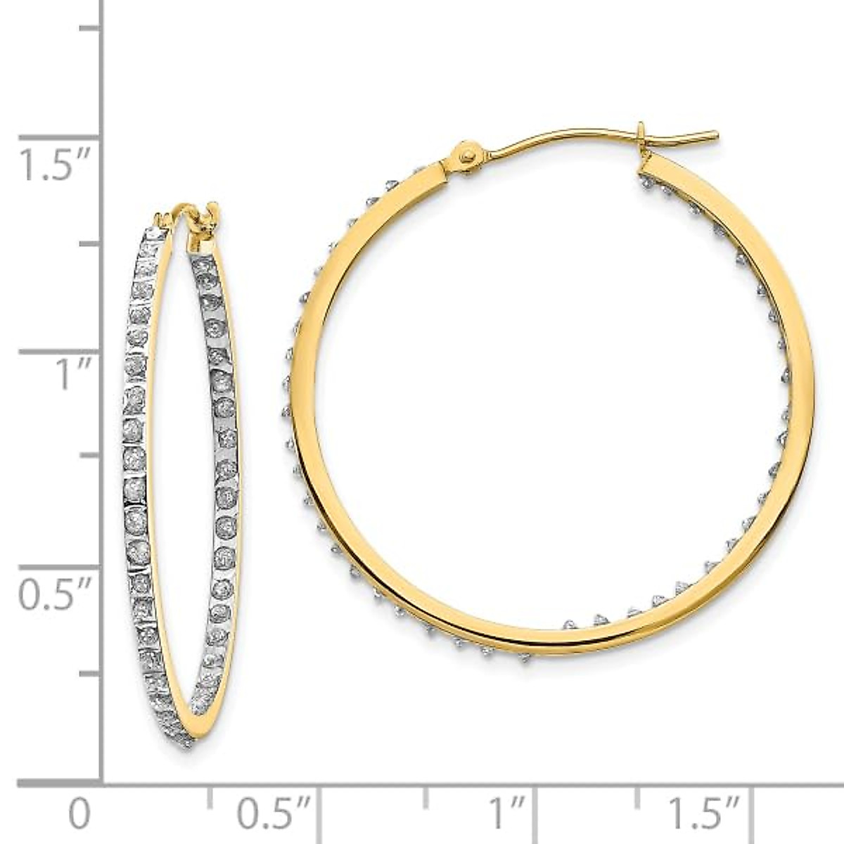 14K Yellow Gold Diamond Round Hinged Hoop Earrings