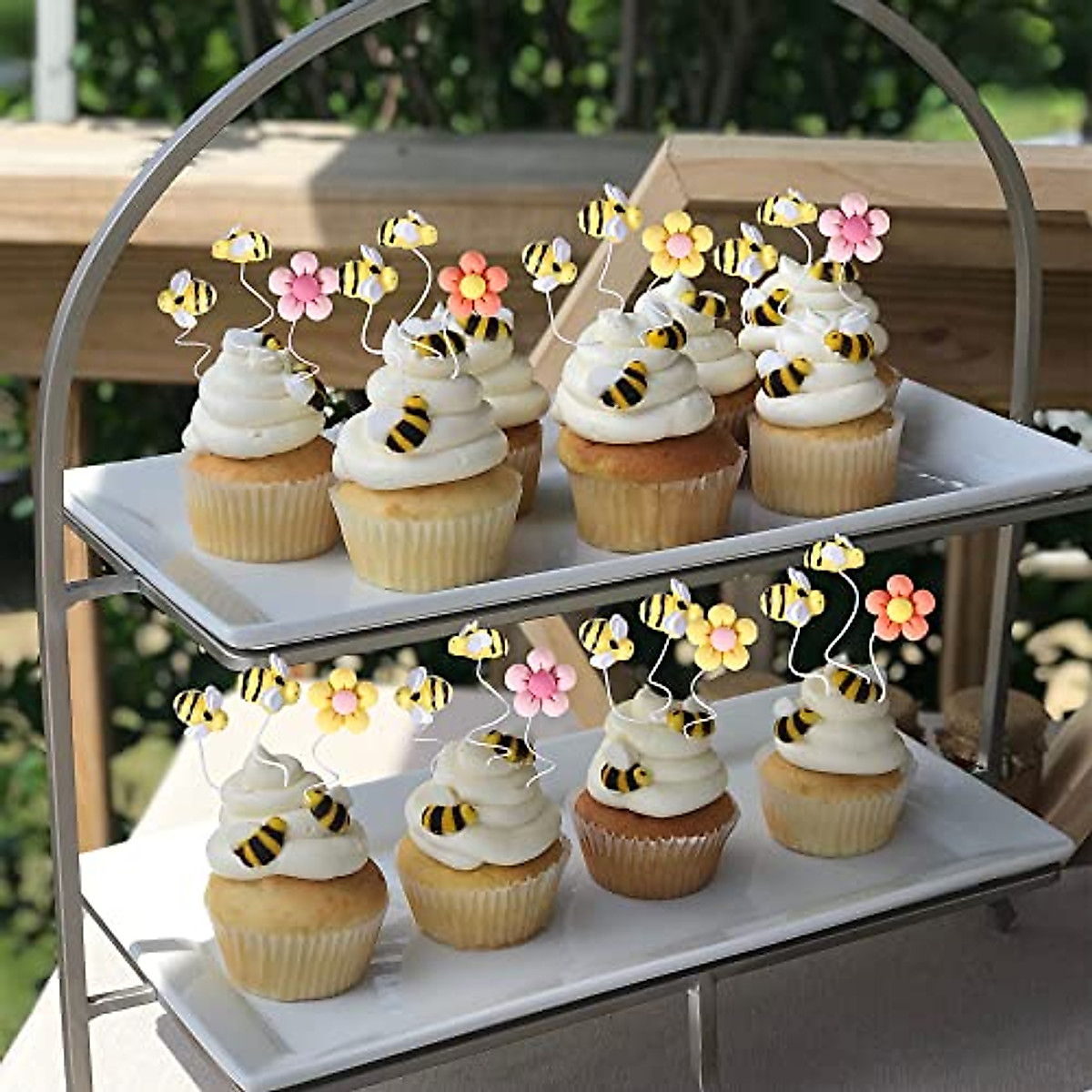 30 PCS Bumble Bee Cupcake Toppers Resin Little Figurine Bee Oh Babee Sunflower Cupcake Picks for Bee Theme Baby Shower Kids Boys Girls Birthday Party Cake Decorations Supplies