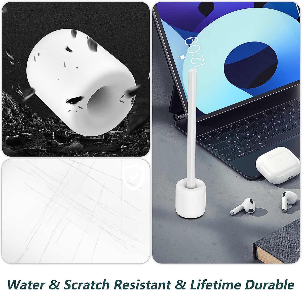 GeeRic Pencil Stand Compatible with Apple Pencil 1st, 2nd Generation, Elegant Holder with/Without Sleeve or Grip Durable Silicone Stand Tip Protection White