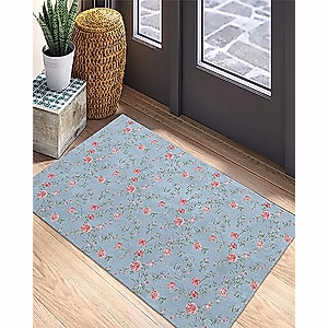 Indoor Outdoor Mats, Rustic Simple Floral Tile Pattern Door Mat, Non-Slip Absorbent Resist Dirt Entrance Mat Washable Welcome Mats for Entryway, Low-Profile Floor Mats