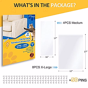 Uross Cat Scratch Furniture Protector - 12 Pack Couch Corner Sofa Protector for Cats, Anti Scratch Cat Furniture Protector, 8PCS 17" x 12" + 4 PCS 17" x 6" Cat Scratch Guards Deterrent for Furniture