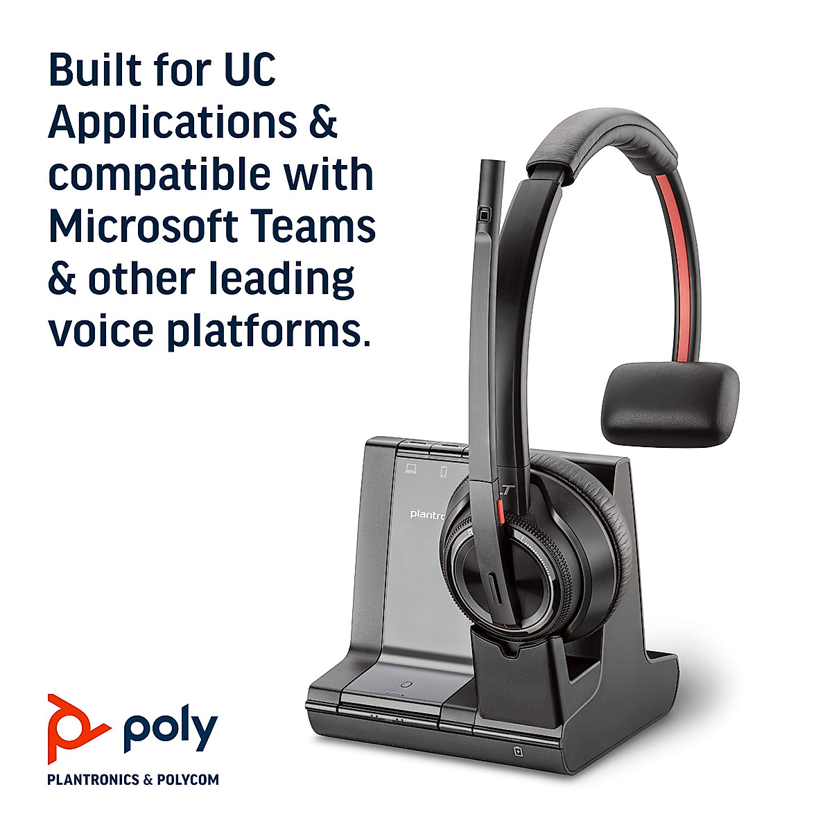 Plantronics - Savi 8210 Office - Wireless DECT Single-Ear (Monaural) Headset - Connects to Deskphone, PC and/or Mac - Works with Teams, Zoom & more - Noise Canceling