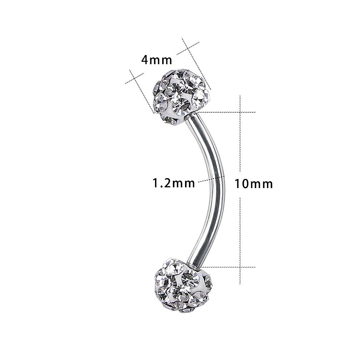 ZS 16 Gauge Eyebrow Rings Curved Barbell 4mm Tiny Crystal Ball Belly Button Rings Nipple Rings Tongue Piercings