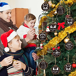 24 Pcs Nativity Christmas Tree Ornaments Religious Christmas Nativity Scene Set The Birth of Jesus Christmas Decorations Wooden Nativity Scene Christmas Tree Ornament (Classic Style)