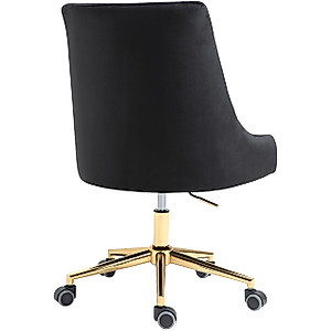 Meridian Furniture 163Black Karina Collection Modern | Contemporary Velvet Upholstered Swivel and Adjustable Office Chair with Durable Rich Gold Base, Black, 23" W x 26" D x 36"-39" H