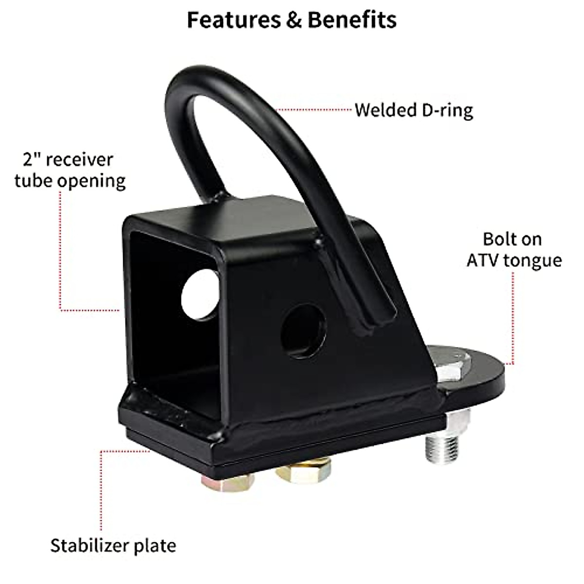 MAHLER GATES Bolt-On 2 Inch ATV UTV Trailer Hitch Receiver Adapter with Hitch Pin and Clip