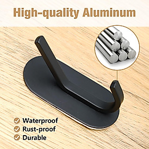 Self Adhesive Hooks for Wall, 4 Pack Wall Hooks for Hanging Coat Door Hook Towel Racks for Bathroom Stainless Steel Shower Heavy Duty Robe Hook for Towel, Coat, Robe, Cloth, Hat (Black)