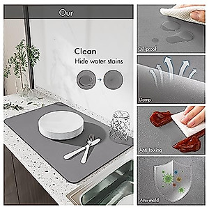 Drying Mat for Kitchen Countertops, Coffee Mat Hide Stain Rubber Backed Absorbent Dish Drying Mat (Gray, 12"x16")
