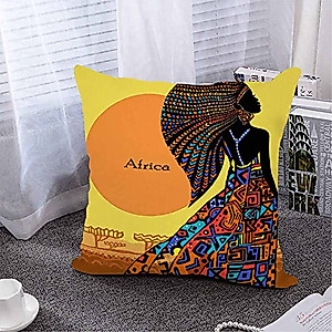 IBILIU African Women Throw Pillow Covers 18X18,Beautiful Black Woman in A Bright Dress Cotton Linen Cushion Cases Decorative Pillow Cases for Couch Sofa Bedroom