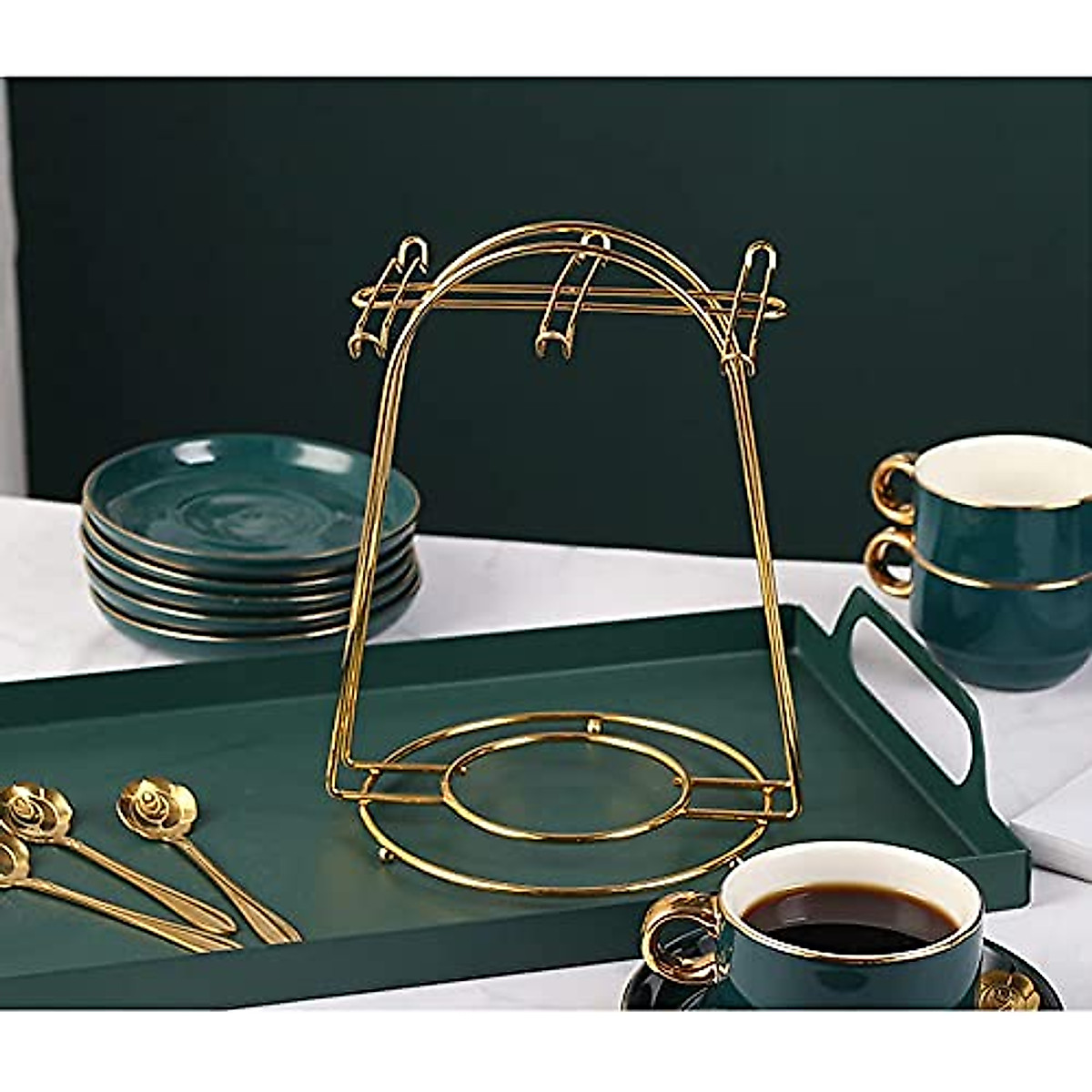 YY YEARCHY Coffee Cup Stand Holder Display Stand Mug Tea Rack Cup and Saucer Countertop Storage Organizer Dryer Hook Decoration (8.5"x 6.7"x 5.9", Gold)