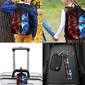 DMOYALA Fire Wolf Backpack for Boys Girls Japanese Style Travel Backpack Lightweight Large Work Backpack for Men Canvas Work Bag for Girls Back To School Supplies Key Chains for Car Keys