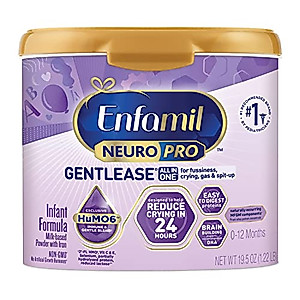 Enfamil NeuroPro Gentlease Baby Formula, Infant Formula Nutrition, Brain and Immune Support with DHA, Proven to Reduce Fussiness, Crying, Gas and Spit-up in 24 Hours, Reusable Tub, 19.5 Oz, White