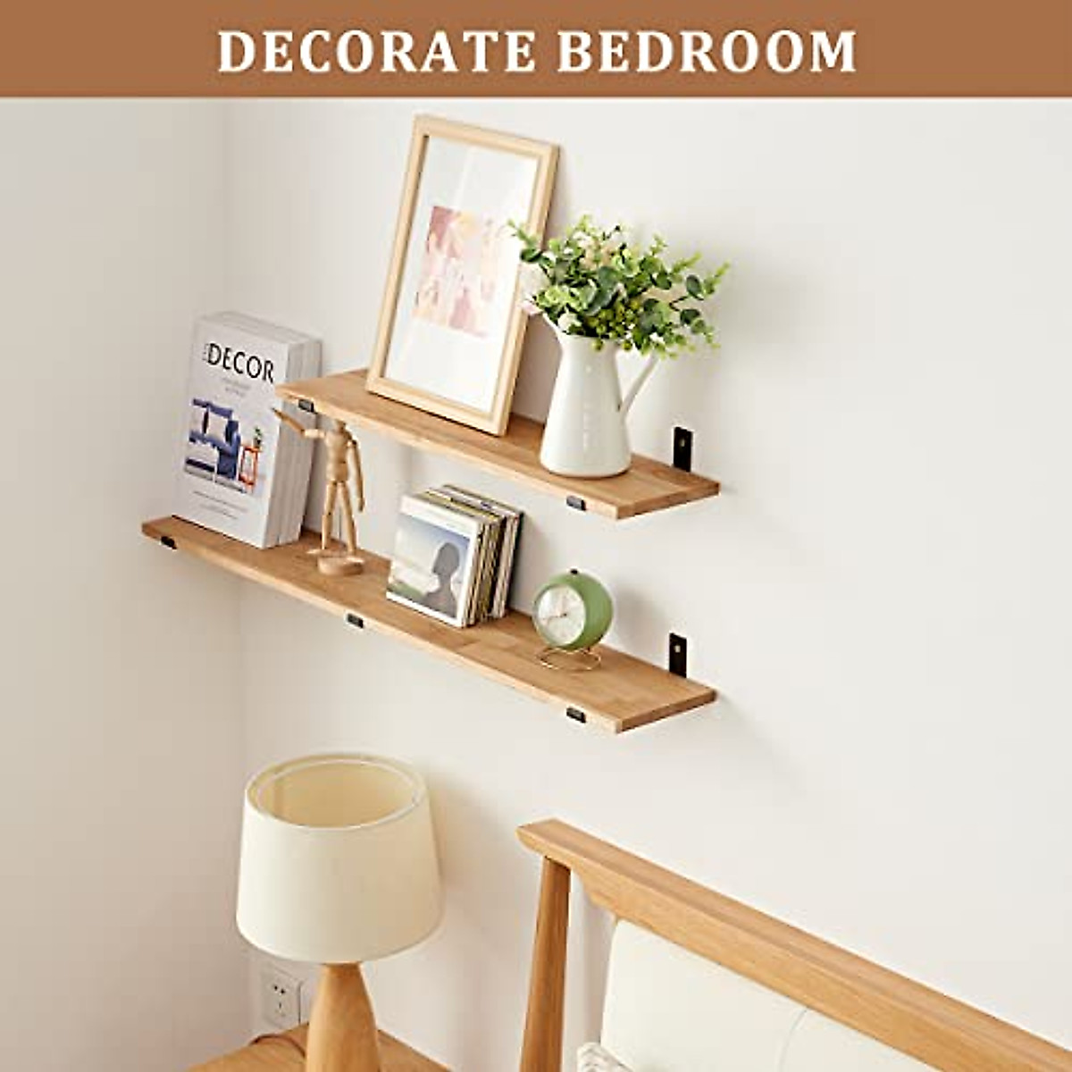 TRWISWDC Floating Shelves Wall Mounted 36 inches Oak Natural Floating Wood Shelf with Lip Brackets for Bedroom Living Room Kitchen Bathroom Rustic Wall Storage Shelves