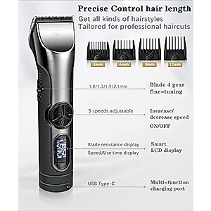 Professional Hair Hair Clippers for Men,T-Blade Zero Gapped Cordless Hair Trimmer Edger Clipper for Hair Cutting Rechargeable Hair Liners Electric Beard Trimmer Shaver With LED Display (sliver)