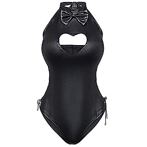 Womens Bunny Girl Suit Button Crotch Romper Onesie Bodysuit Cosplay Costume Furry Cat Ear Gloves Socks Set(Black 4XL)