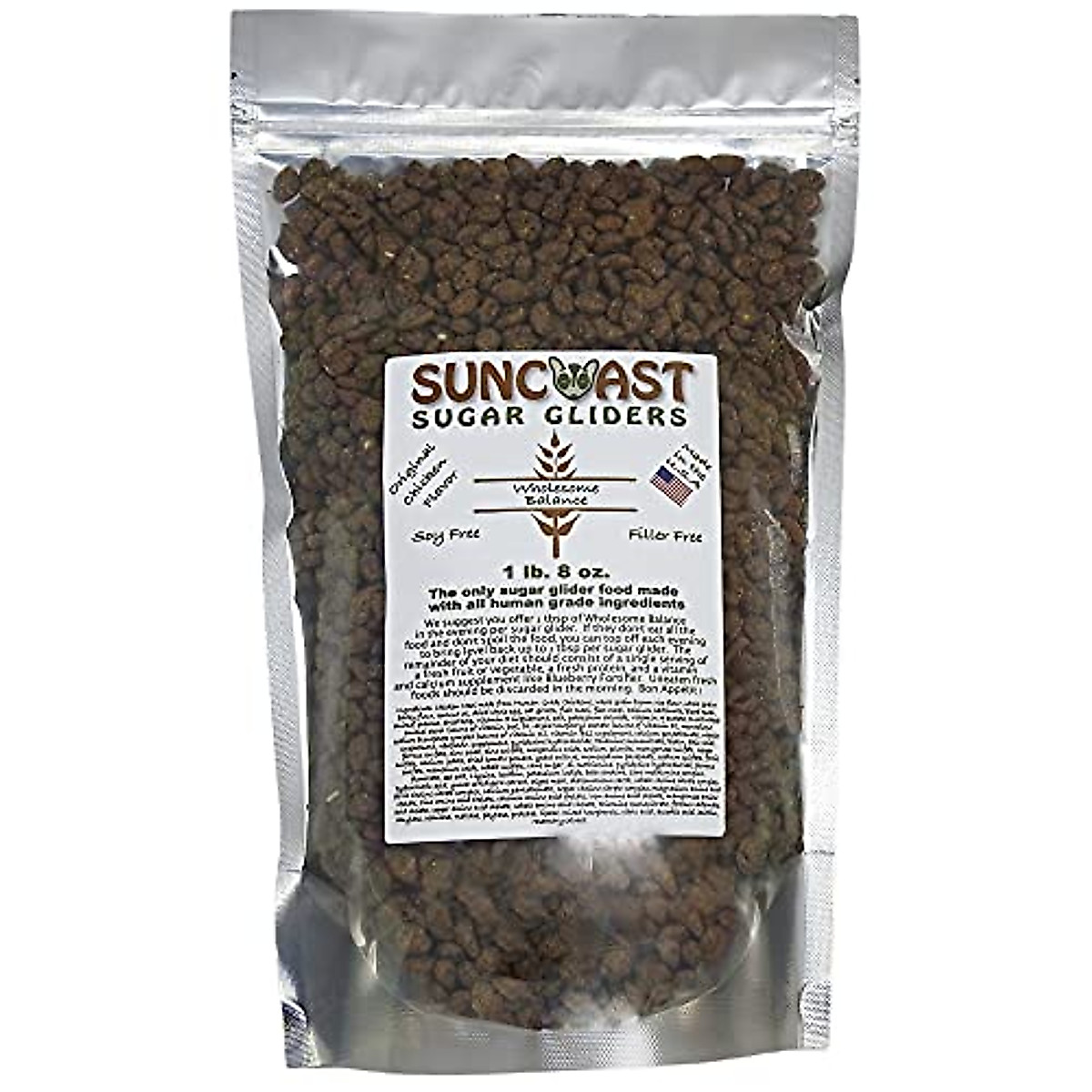 Suncoast Sugar Gliders Wholesome Balance Real Chicken Sugar Glider Food | High Protein NO Filler NO Soy | Small Animal Food Kibbles and Bits | Sugar Glider Dry Food 1.5 LB (Chicken & Brown Rice)