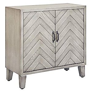 Amazon Brand – Stone & Beam Chevron Bar Cabinet, Light Gray Wood