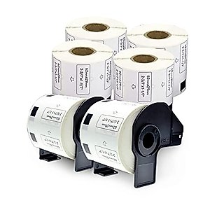 enKo - Compatible for Brother DK1209 1-1/7" x 2-3/7” Labels [6 Rolls / 4800 Labels with 2 Cartridge Frame]
