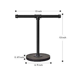 Bathroom Hand Towel Holder Stand T-Shape Industrial Pipe Hand Towel Rack Stand with Heavy Duty Soild Wood Base for Bathroom, Kitchen or Vanity Countertop
